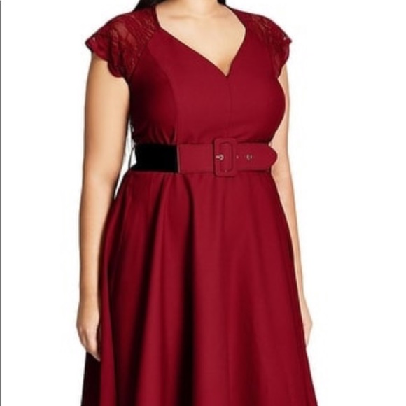 City Chic | Dresses | City Chic Red Lace Sleeve Dress Size 22xl | Poshmark